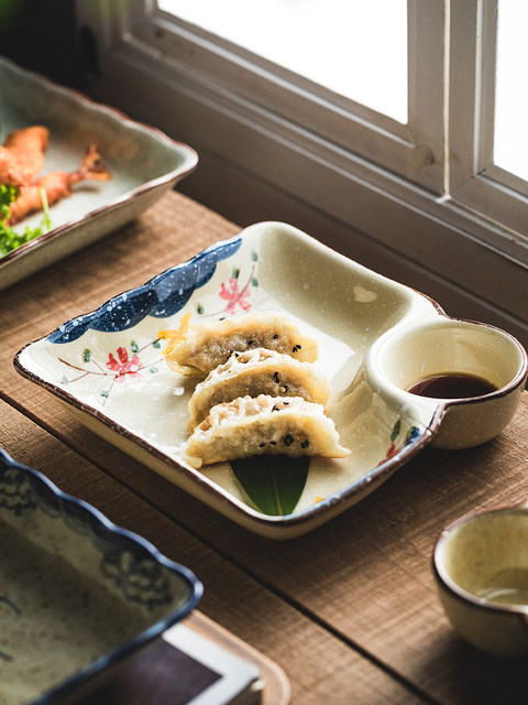 Plate dumpling plate with vinegar plate household ceramic divided plate ...