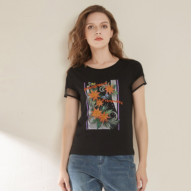 Shiyu Manor 2024 Summer new black straight tube is thin wild T -shirt ...