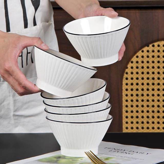 Bowl household high -level sense ceramic large 5 -inch food bowl ...