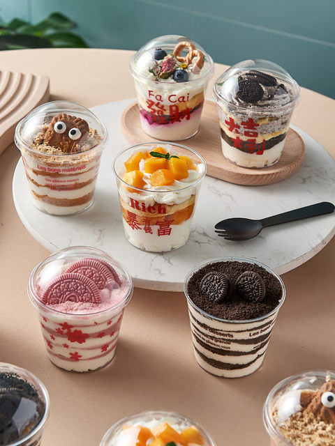 Disposable wood chaff cup cake mousse cup with lid yogurt pudding ...
