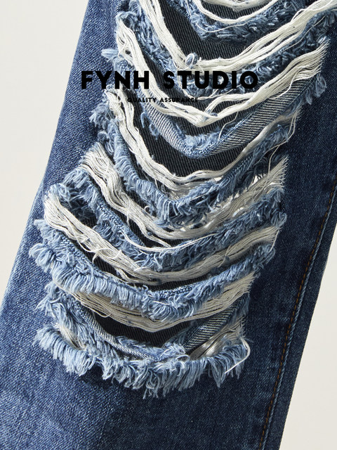 European Summer Style 9-Point Jeans Harem Single-Breasted Ripped Holes ...