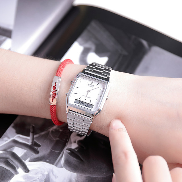 Casio Casio retro small square watch dual display male and female student electronic watch ins ...
