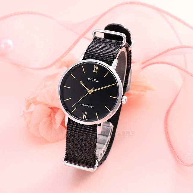 Casio watch women's quartz solid color nylon textured belt girls casual ...