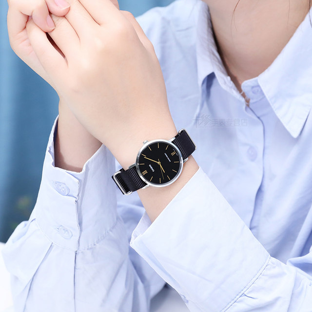 Casio watch women's quartz solid color nylon textured belt girls casual ...