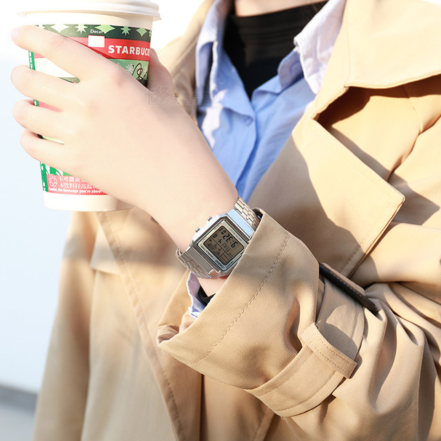 CASIO Casio small square student watch female small silver block ...