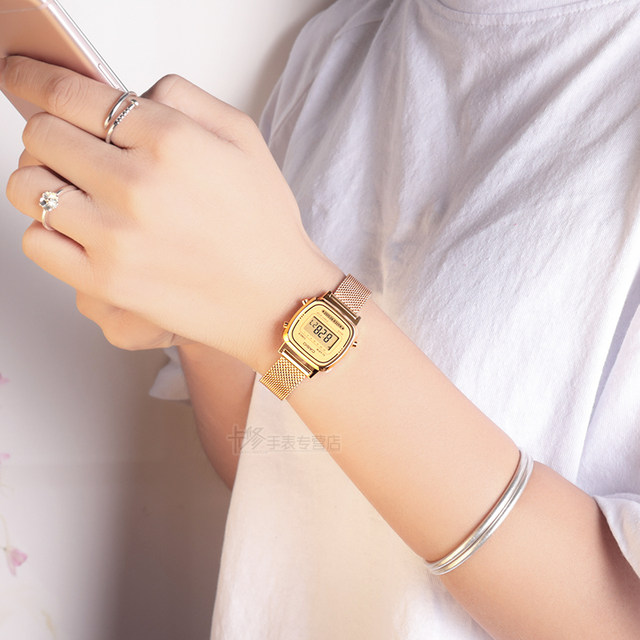 Casio Casio retro small gold watch limited edition ladies small square watch metal steel belt ...