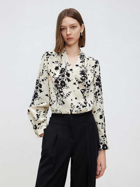 Langzi French Elegant Flower Vedic Vedic Folding Shirt 2025 Top Polish Vocal Elegant Printing Girl