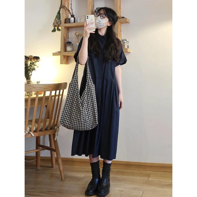 Homemade Japanese small Tibetan blue dress female Xia literary retro ...