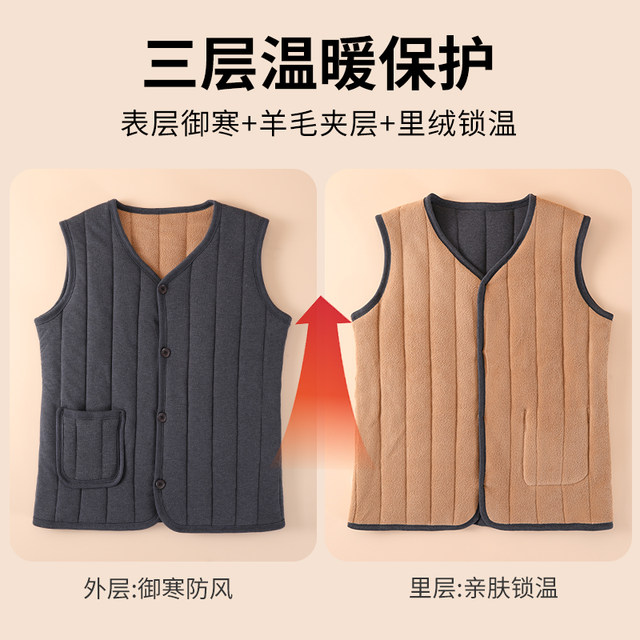 Men's wool vest winter plus velvet thickened warm vest 2024 dad middle-aged and elderly ...