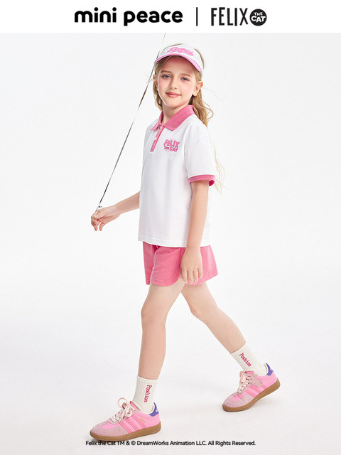 Peacebird Filet Cat Joint Collaboration Series Minipeace Girls Set Polo Shirt Shorts Two-Piece ...