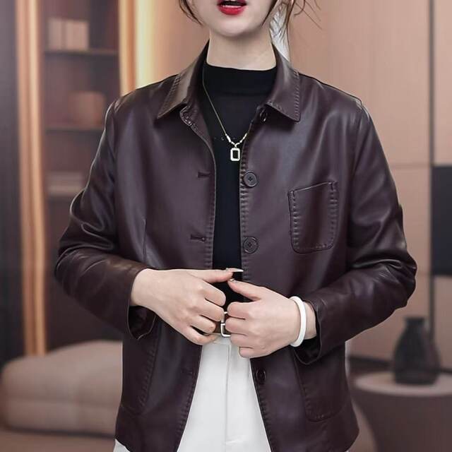 2025 new simple solid color motorcycle suit short jacket leather jacket ...