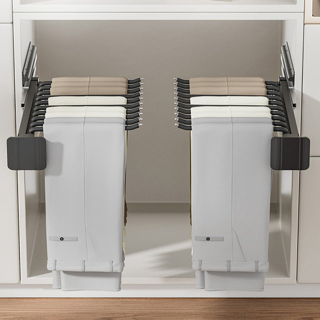 Wardrobe household side-mounted trouser rack telescopic trouser slide ...