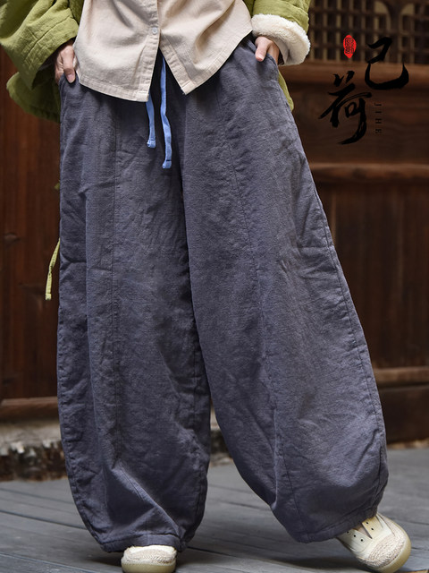 Lotus plus velvet thickened linen bloomers for women in winter loose ...