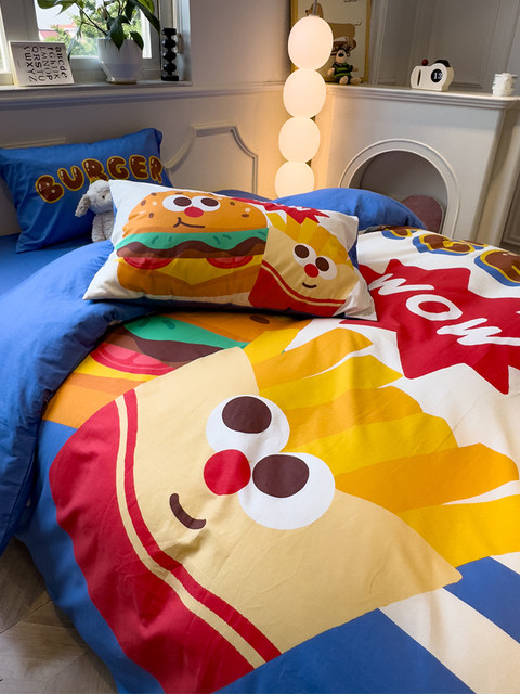 INS Wind Cartoon Burger French French fries bed four -piece cotton ...
