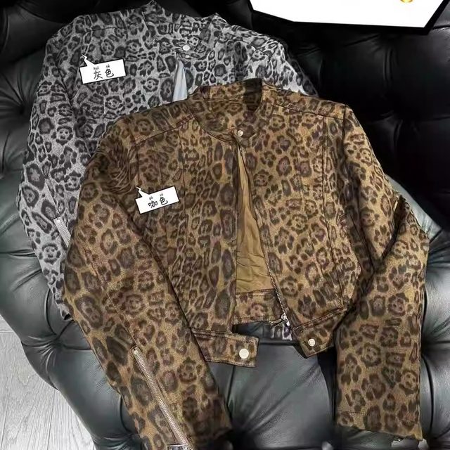 European station leopard print short jacket female autumn American ...