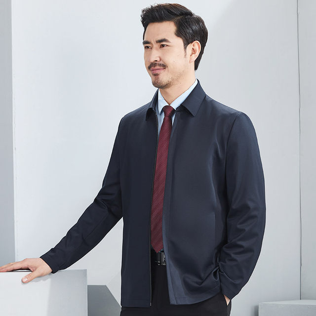 Hongdu autumn new men's middle-aged jacket lapel nylon micro-elastic ...