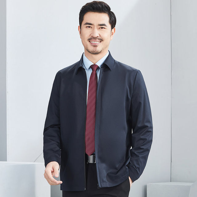 Hongdu autumn new men's middle-aged jacket lapel nylon micro-elastic ...
