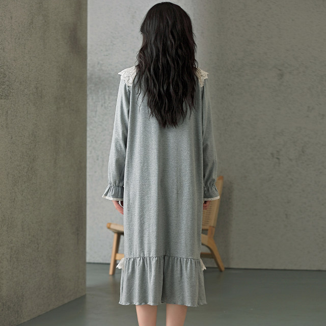 Autumn and winter pajamas, nightgown, women's pure cotton long-sleeved ...