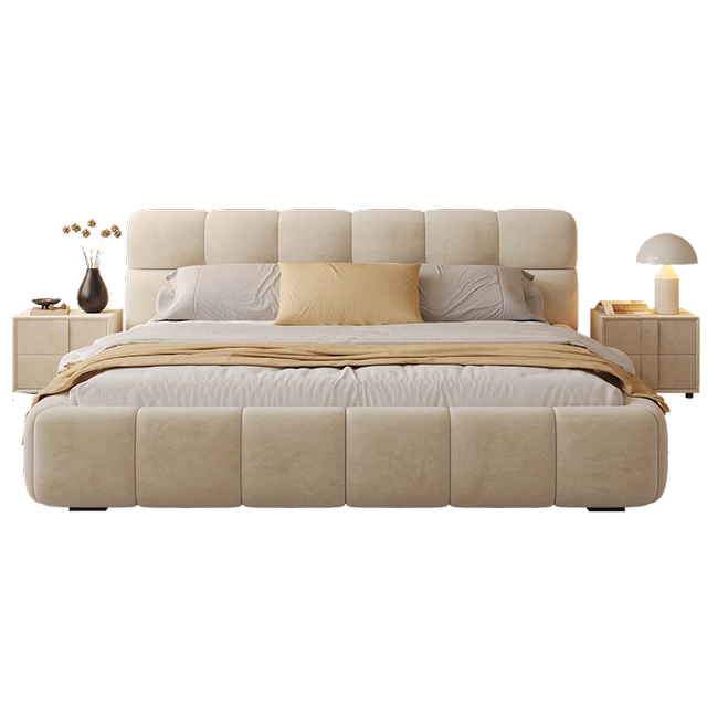 Blue Ideal Cream Style Puff Bed Master Bedroom Double Bed 1.8 Meter ...