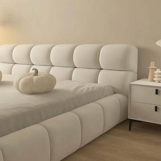 Blue Ideal Cream Style Puff Bed Master Bedroom Double Bed 1.8 Meter ...