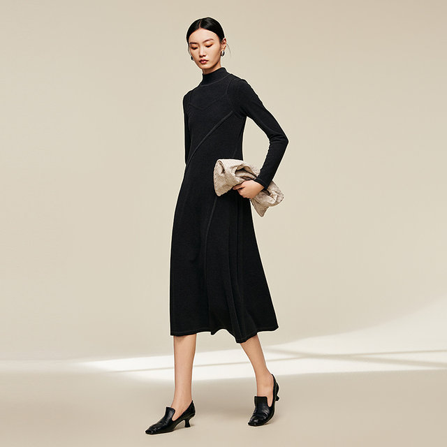 Half turtleneck fake two-piece dress MOFAN 2024 winter gray and black ...