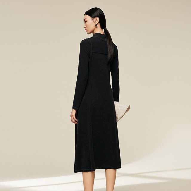 Half turtleneck fake two-piece dress MOFAN 2024 winter gray and black ...