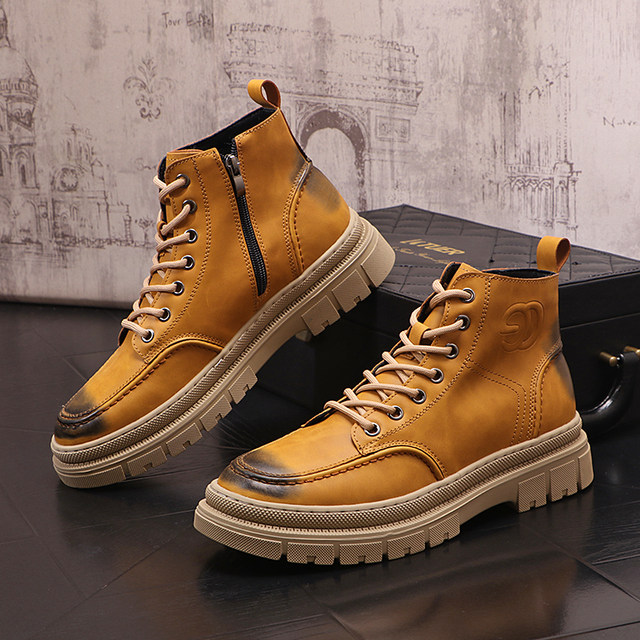 Martin boots men's high-top leather shoes spring and autumn new retro ...