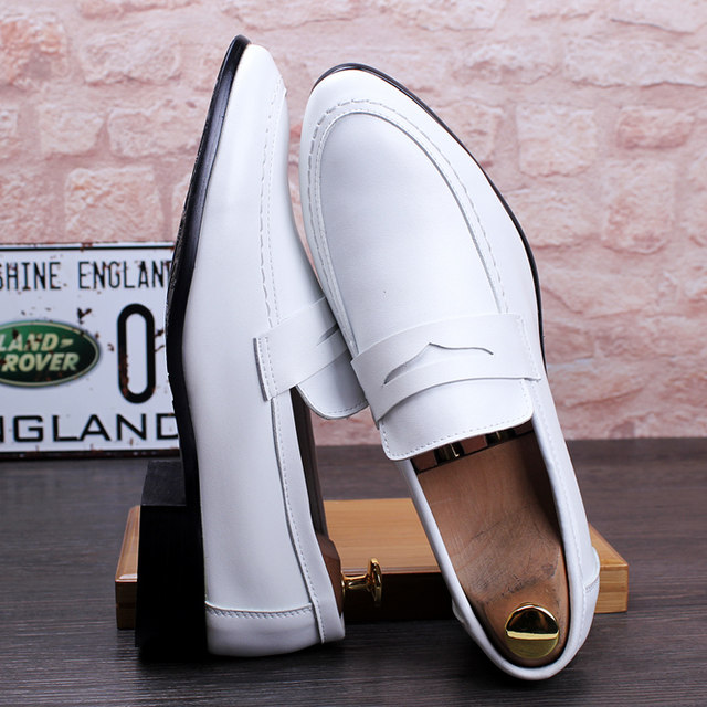 Autumn White Leather Shoes for Men, Breathable Slip-On Korean Style ...