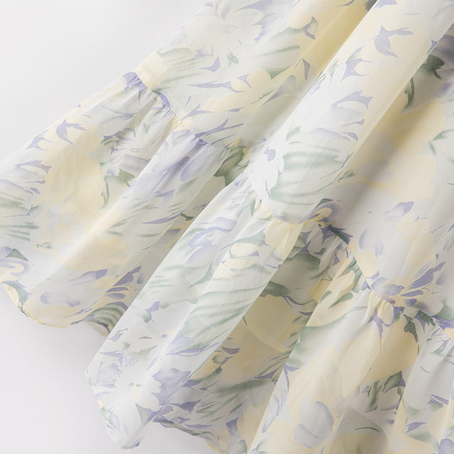 French tea break wood ear print large size dress autumn fashion long sleeve temperament waist ...