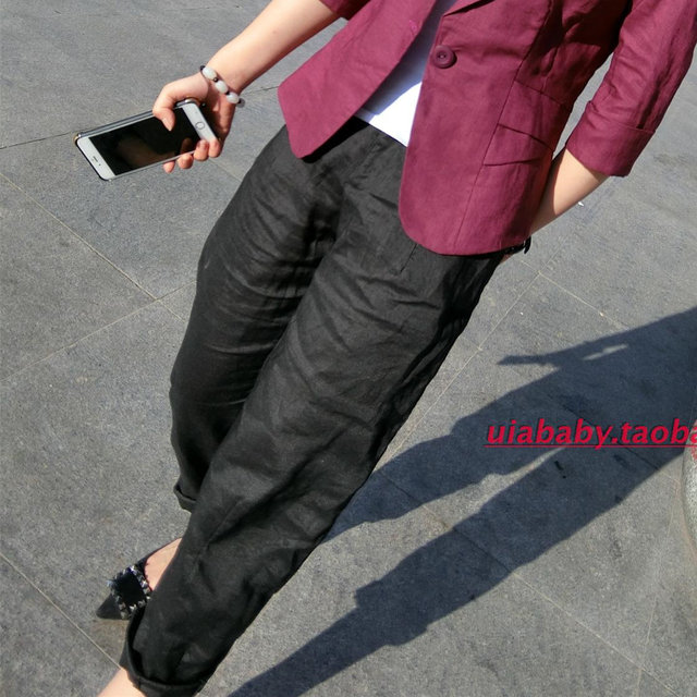 2021 summer new women's cotton linen black casual loose nine-point ...