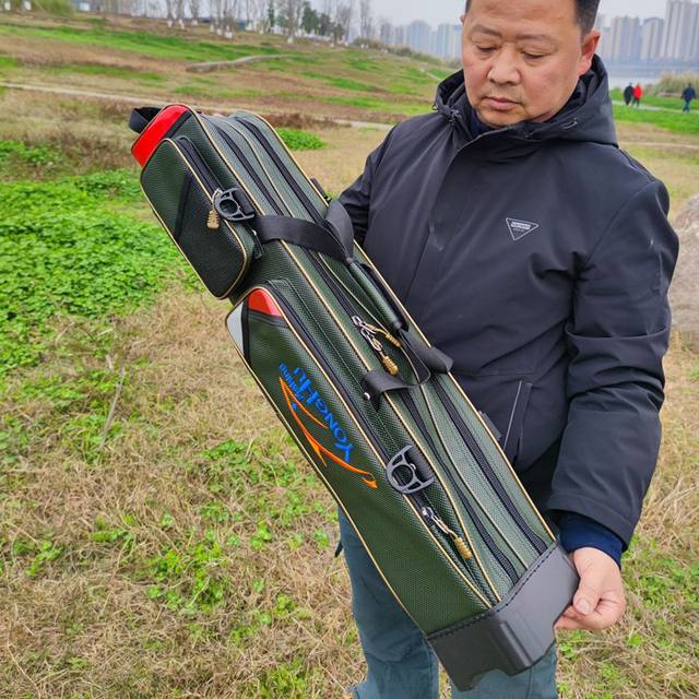 80cm waterproof imitation leather fishing gear bag double -opened hard ...