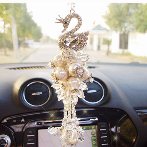 Crystal car pendant with diamond swan car pendant sedan cute cartoon ...