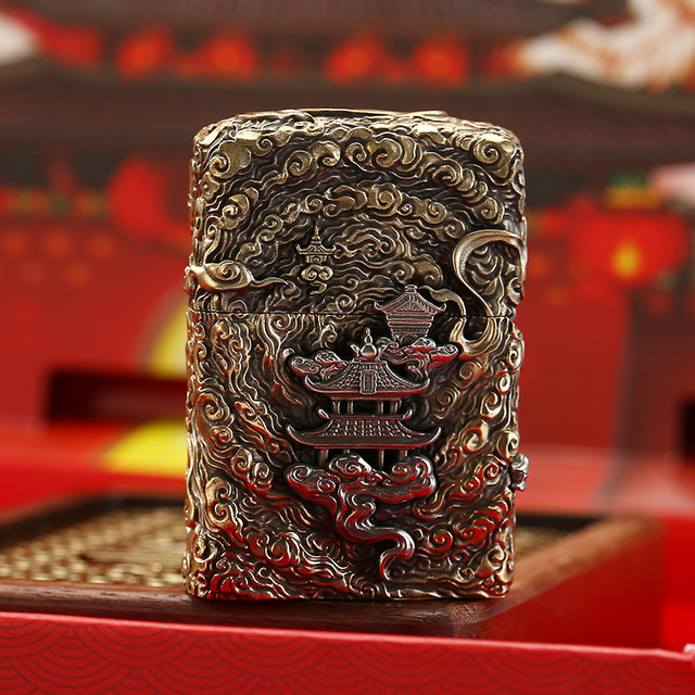 Zippo lighter genuine auspicious moon rabbit shell armor pure copper men's windproof kerosene ...