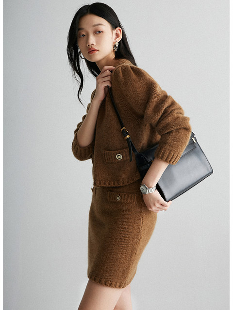 Full and Warm, Lightweight and Soft Yak Wool Round Neck Top + Skirt Knitted Set