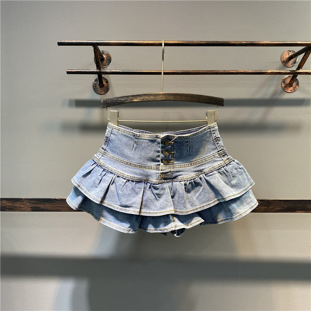 European cargo 2024 spring and autumn new ruffled super mini skirts female denim skirt sexy ...