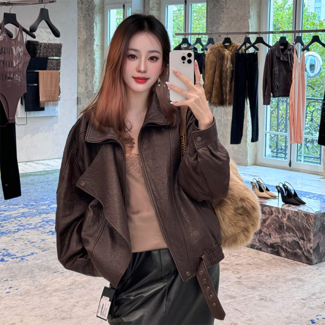 Velvet thickened Haining high-end leather motorcycle jacket women's ...