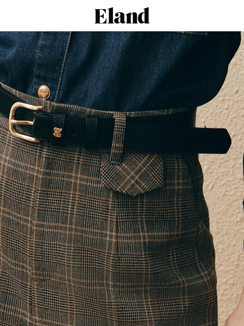 Eland Casual Pants Women's Maillard Classic Straight Retro Preppy style Plaid shorts