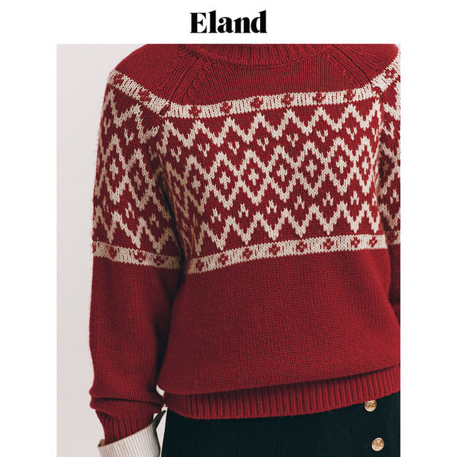 Eland Sweater Women's Nordic Style Wool Blend Comfortable Contrast ...