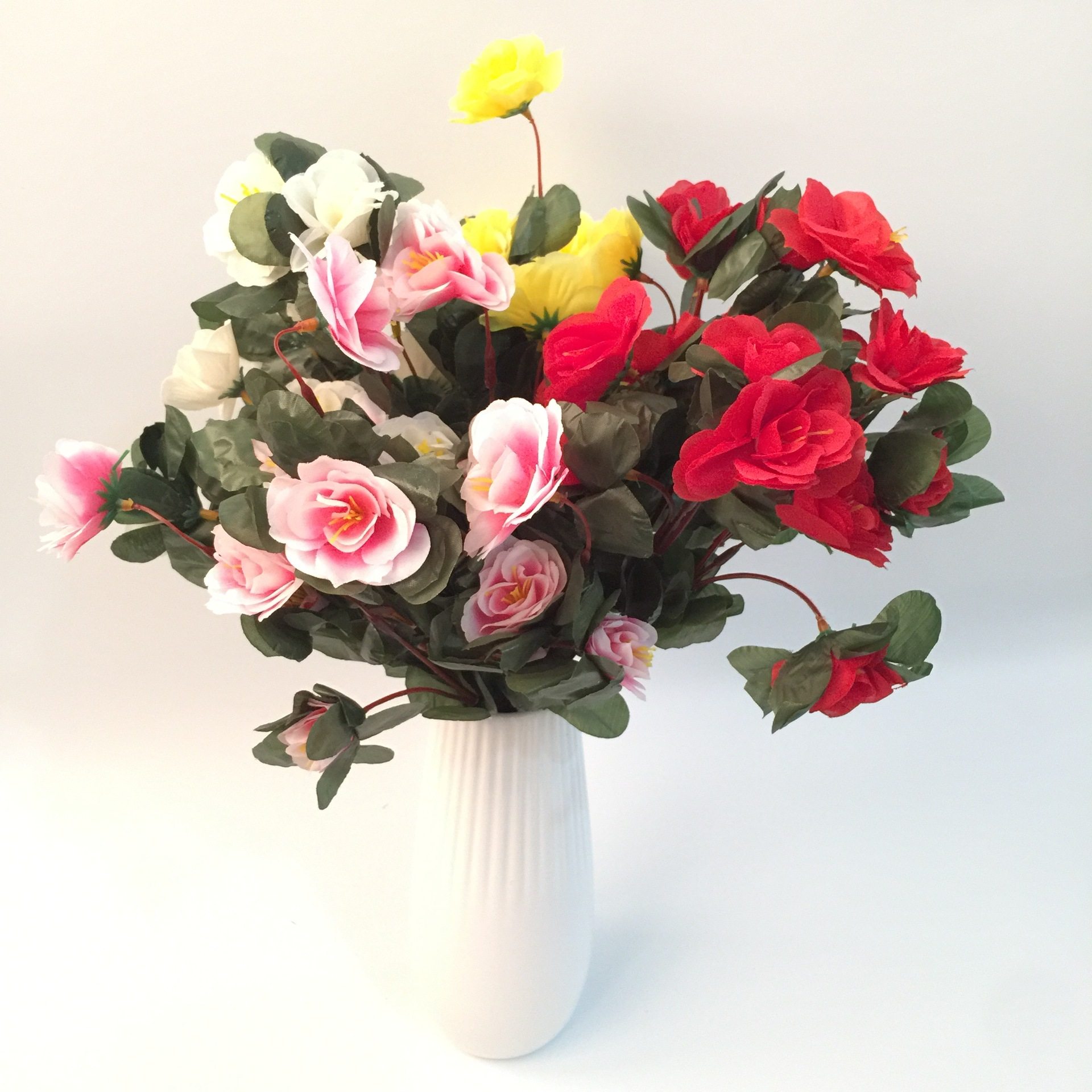 Red Azalea Silk Flower Bouquet - Decorative Artificial Flowers
