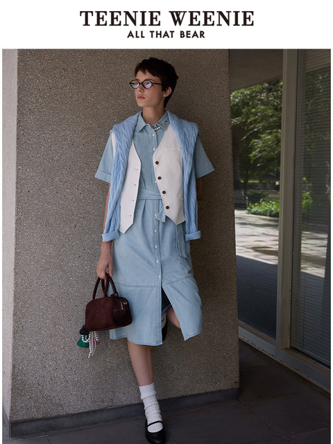 TeenieWeenie Bear Women's Denim Dress 2025 Summer New Simple Casual ...