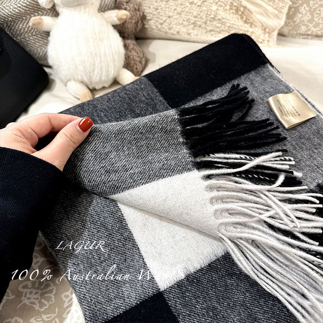 Large version! Classic black and white large grid 100% Australian wool ...
