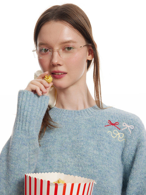 knowwake Korean college style sweet bow round neck sweater women's new ...