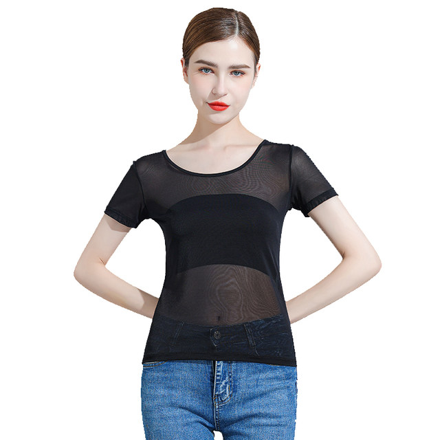Short-sleeved t-shirt for women in summer, slim fit, stylish inner mesh ...