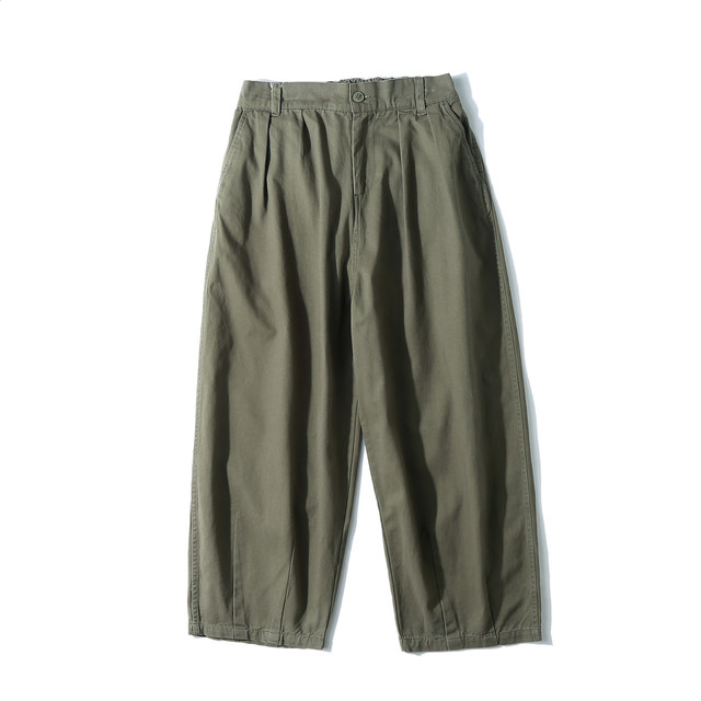 Shawn Yue pants men's army green drapey wide-leg pants falling straight ...