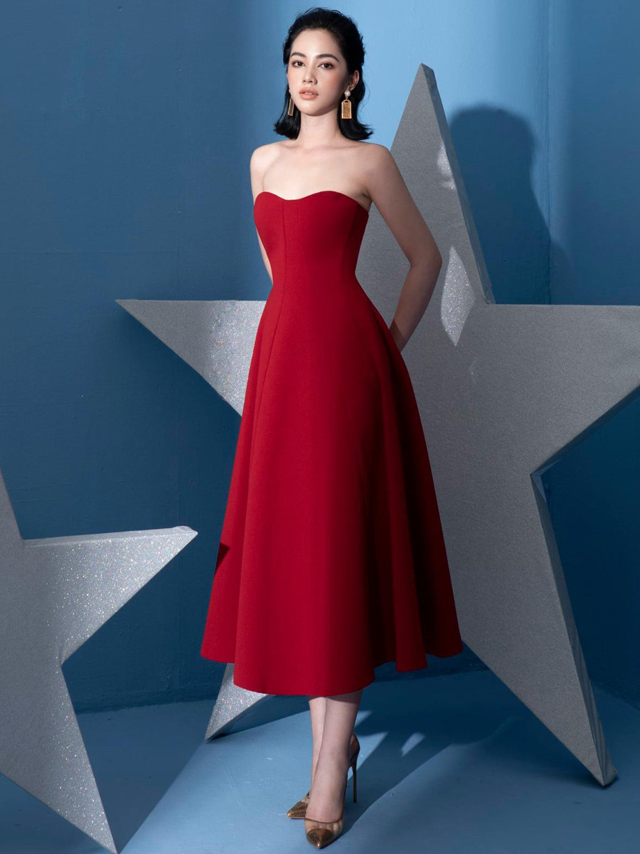 American minimalist tube top, bright red one-piece personalized ...