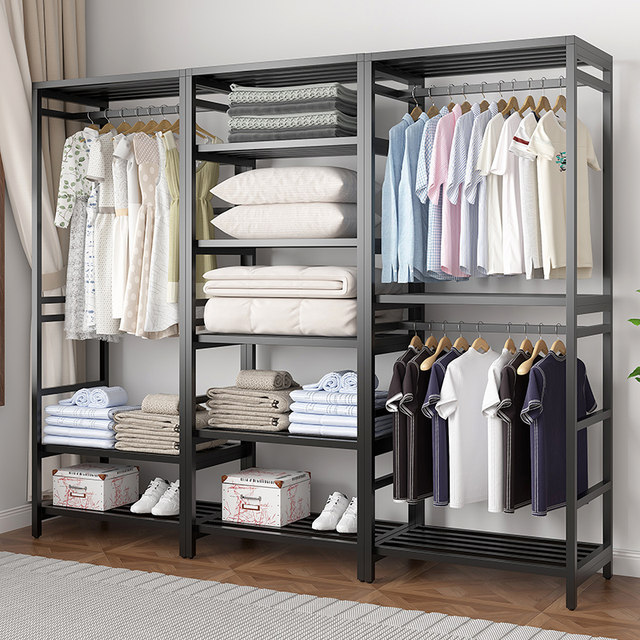 Floor-standing walk-in metal cloakroom clothes rack combination bedroom ...