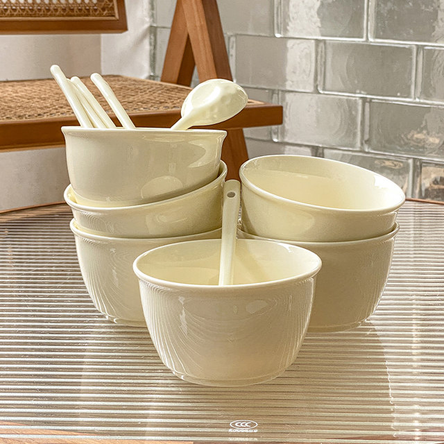 ins cream style tableware ceramic rice bowl household tableware fresh ...