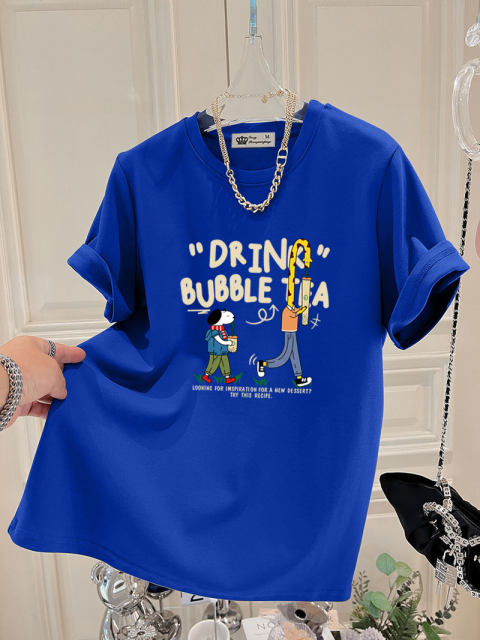 Claine's blue short -sleeved T -shirt female 2025 summer new Korean ...