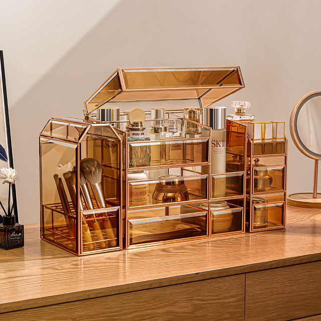 Kaman glass cosmetics storage box large -capacity dust -proof desktop ...