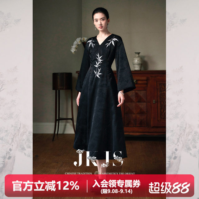 JKJS high-dimension bamboo leaf jacquard Chinese style dress spring and ...